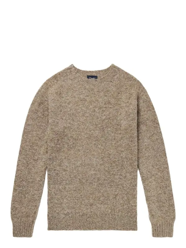 DRAKE'S Brushed Shetland Wool Crew Neck Sweater - Gray