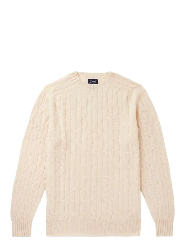 DRAKE'S Cable-knit Brushed-wool Sweater - Neutrals