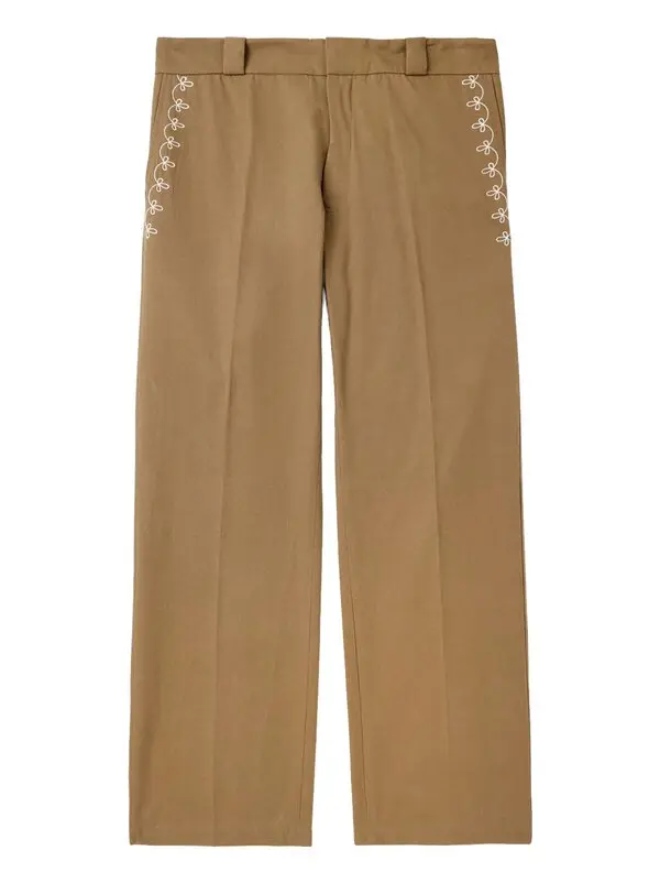 CHERRY LOS ANGELES Charro Straight-leg Embroidered Cotton-twill Trousers - Brown