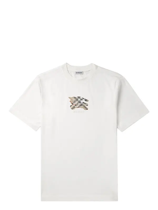Burberry Slim-fit Logo-embroidered Appliquéd Cotton-jersey T-shirt - White