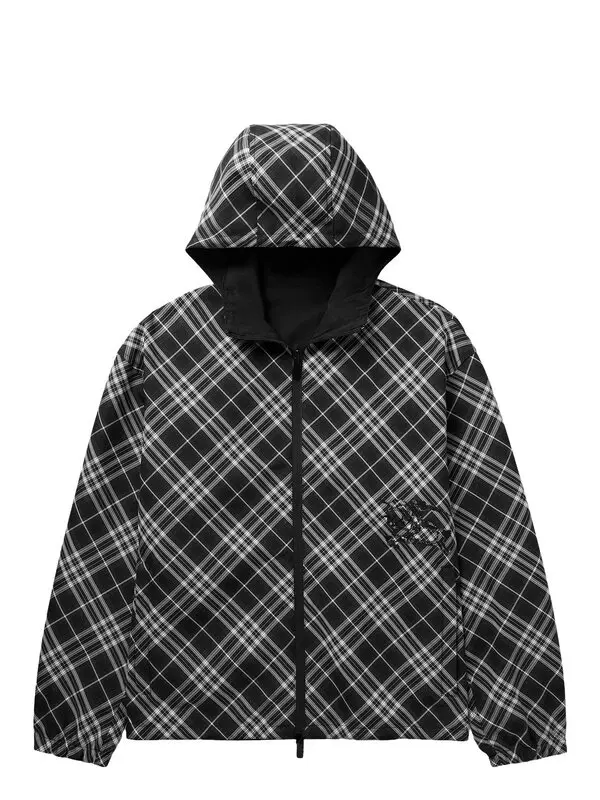 Burberry Logo-embroidered Checked Twill And Shell Hooded Jacket - Black