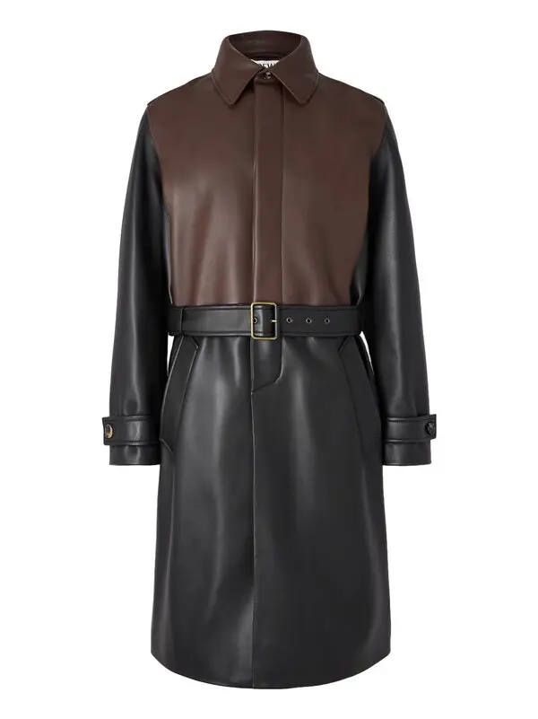 Loewe Belted Panelled Leather Coat - Black