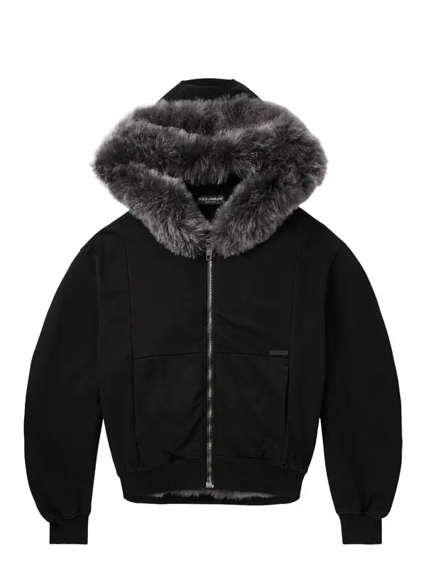 Dolce & Gabbana Shearling-trimmed Cotton-jersey Hooded Jacket - Black