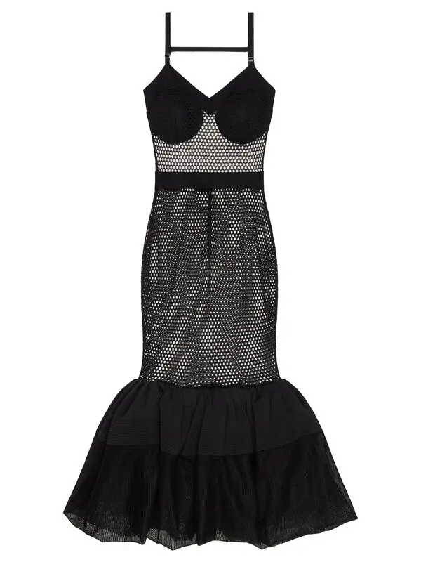 Givenchy Open Back Ruffled Mesh Dress - Black