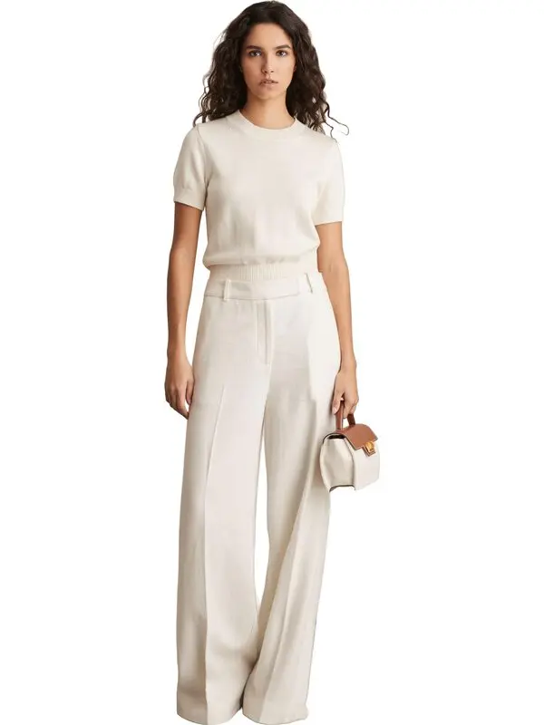 REISS Devon Linen-blend Wide-leg Trousers - White