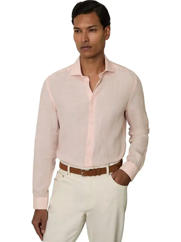 REISS Ruban Linen Button-through Shirt - Prep Pink