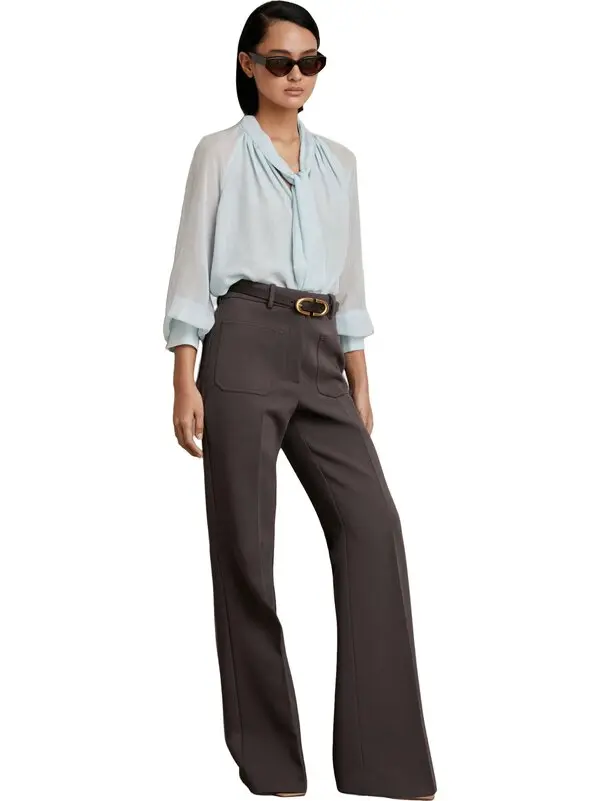 REISS Priya Twill Flared Trousers - Mauve Neutral
