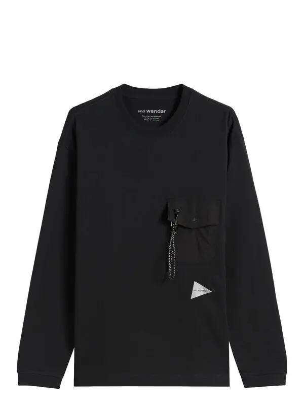 AND WANDER Heavy Cotton Longsleeve Pocket T-shirt - Black
