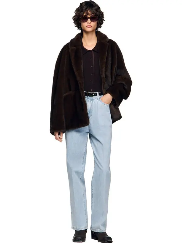 Sandro Jacket-style Faux Fur Coat - Black Brown