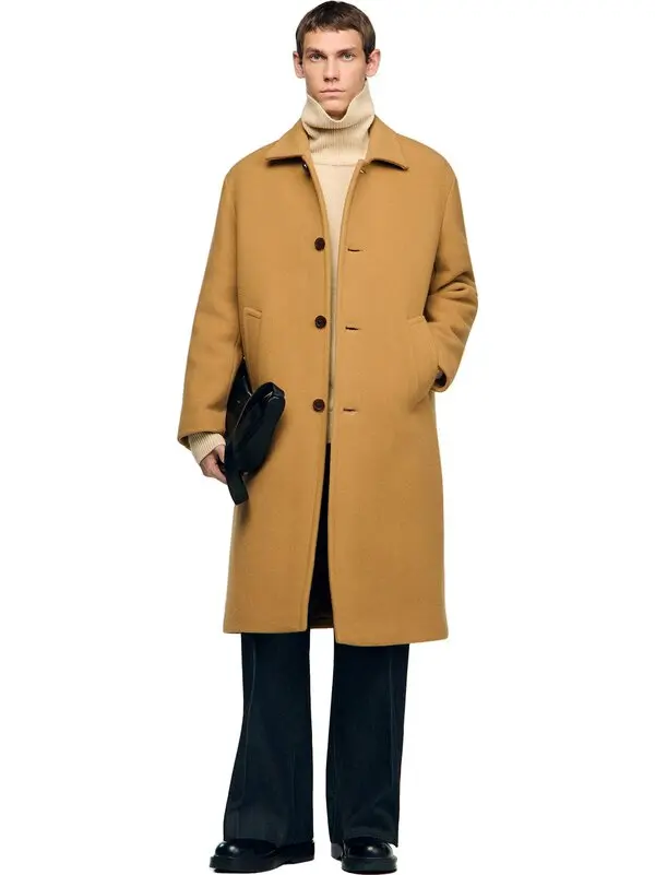Sandro Virgin Wool And Cashmere Coat - Camel