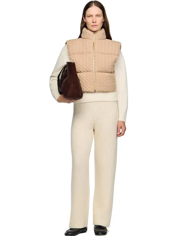 Sandro Sleeveless Cropped Puffer Vest - Beige