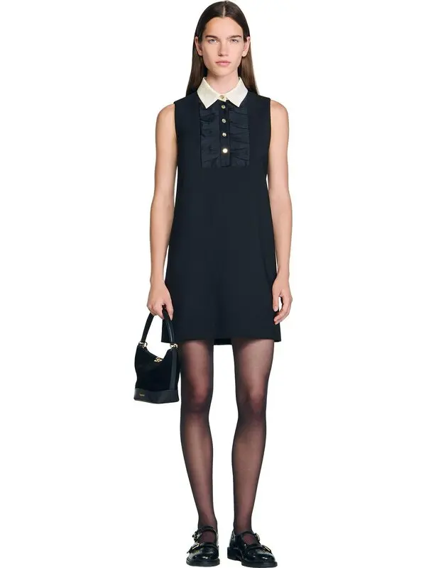 Sandro Mini Dress With Contrast Collar - Black
