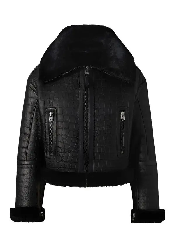 Mackage Maxou Croc-embossed Shearling Jacket - Black-black