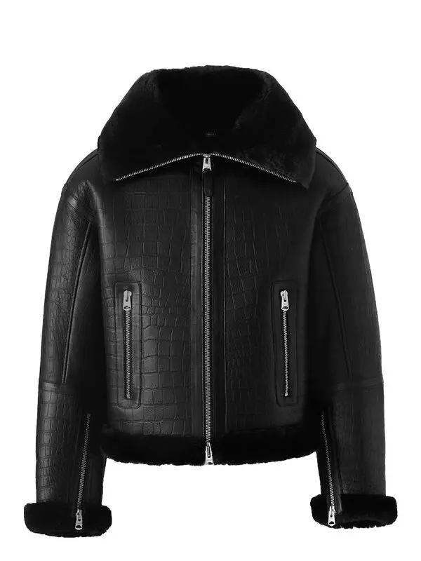 Mackage Memphis Croc-embossed Shearling Jacket - Black
