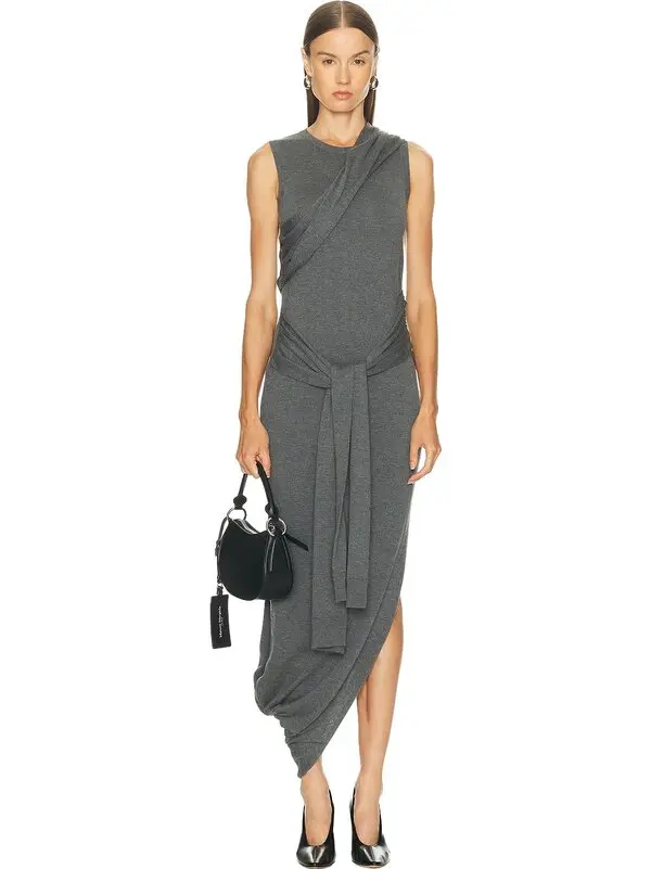 JW Anderson Tie Detail Sleeveless Knit Dress - Charcoal Melange