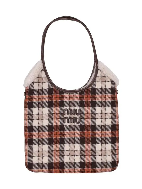 Miu Miu Tartan And Shearling Bag - Bruciato+papaya