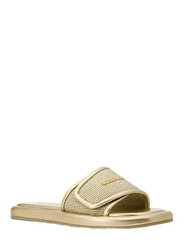 Michael Kors Suki Embellished Metallic Slide Sandal - Gold