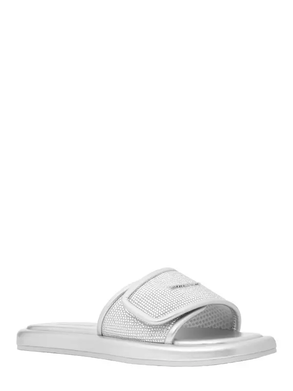 Michael Kors Suki Embellished Metallic Slide Sandal - Silver