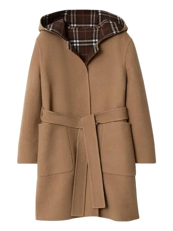 Burberry Hampshire Reversible Hooded Wrap Coat - Camel