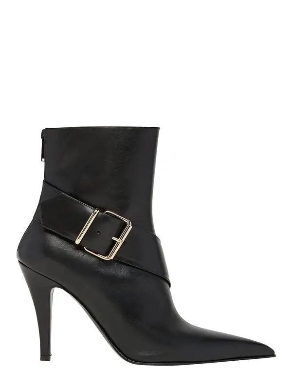 Alexander McQueen Heron Buckle Leather Ankle Booties - Black/silver