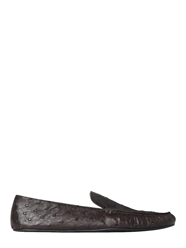 THE ROW Leo Ostrich Leather Slippers - Lacquer Brown