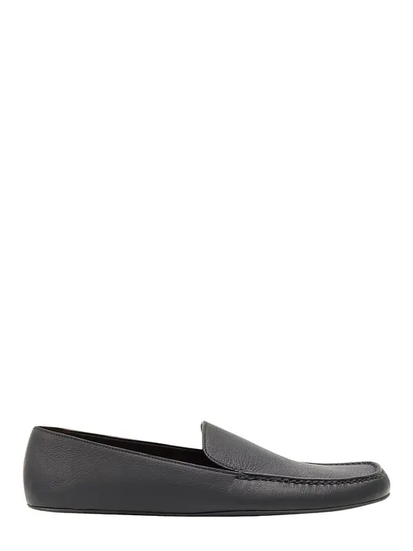 THE ROW Leo Grained Leather Slippers - Black