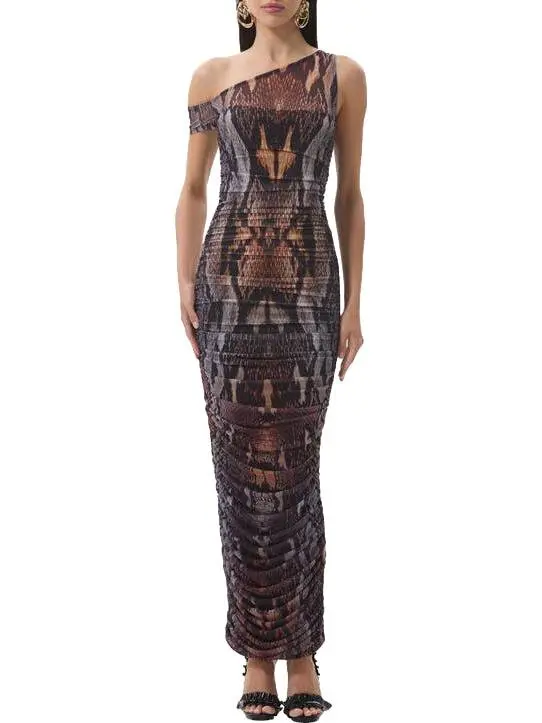 AFRM Biona Printed One-shoulder Maxi Dress - Placed Umber Snake