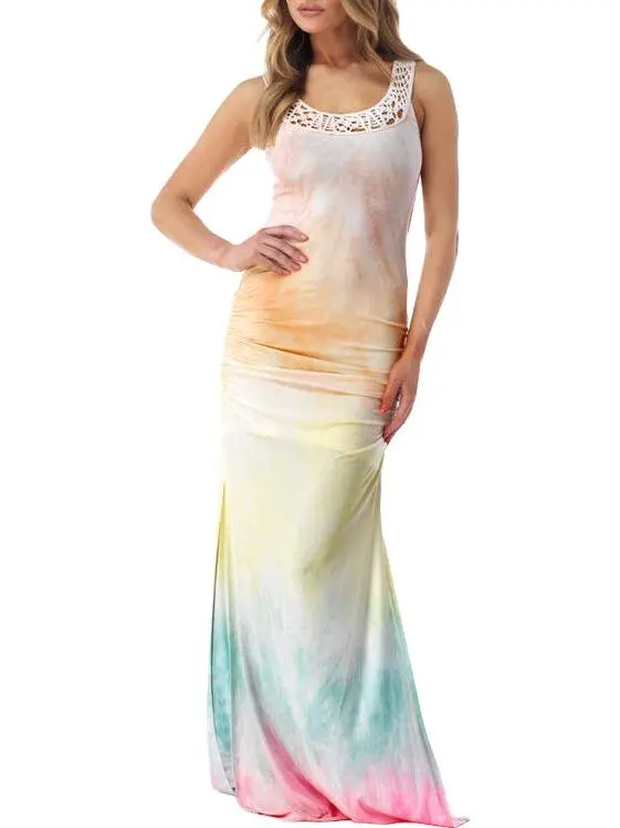 SKY Ruched Tie Dye Sleeveless Maxi Dress - Multi Color