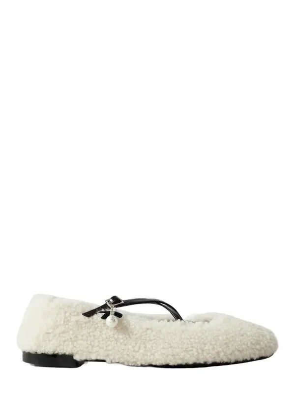JIMMY CHOO Eleri Embellished Shearling Ballet Flats - Neutrals