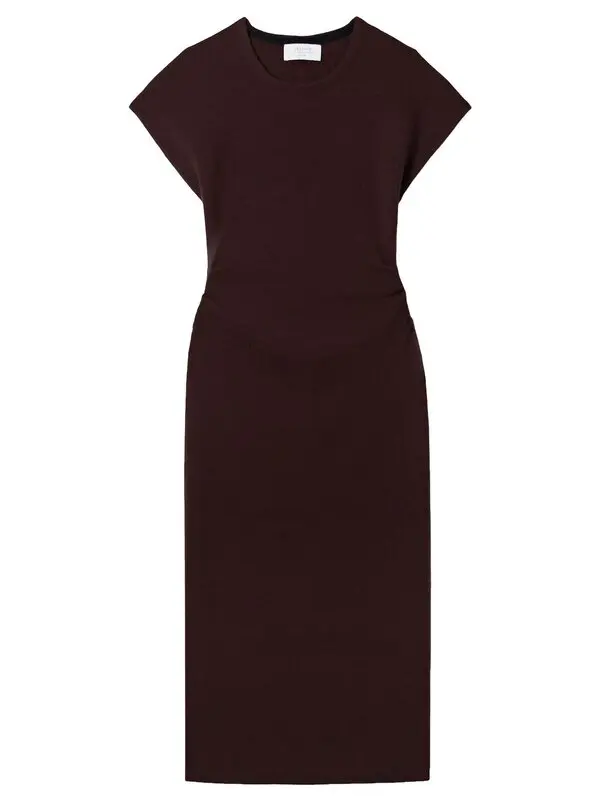 LA LIGNE Cap Ferrat Ruched Merino Wool Midi Dress - Brown