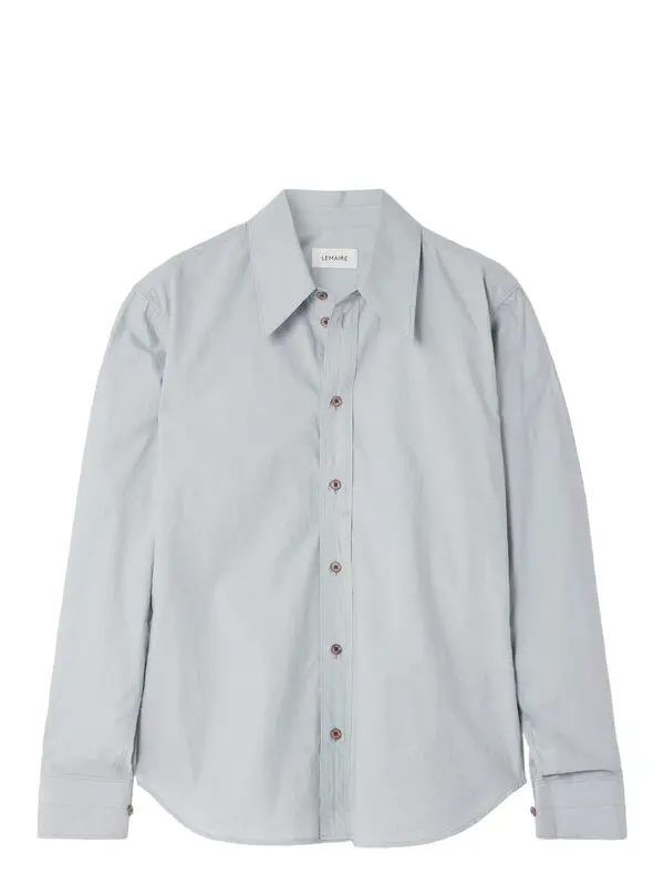 LEMAIRE Topstitched Cotton And Silk-blend Shirt - Gray