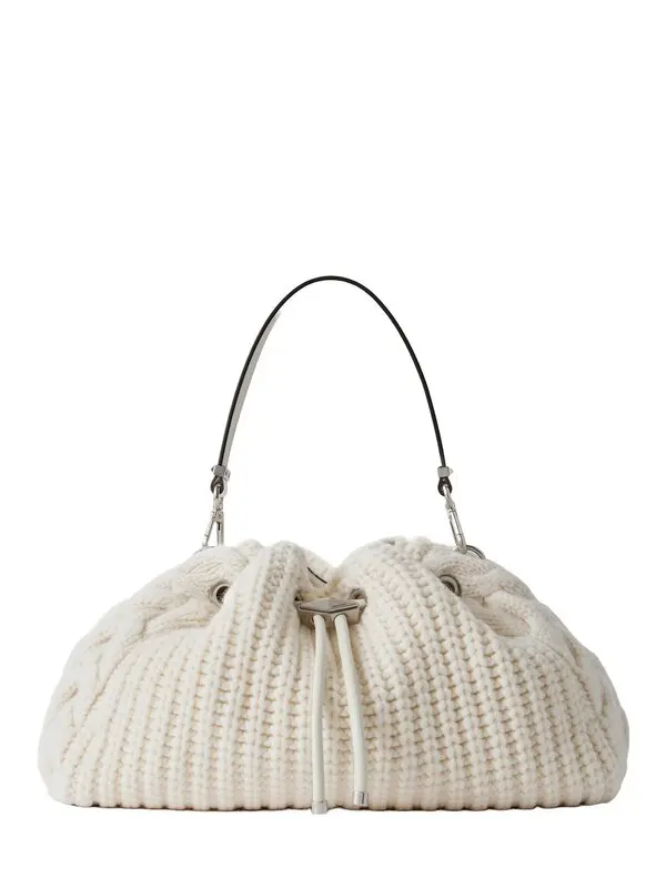 JIMMY CHOO Bon Bon Leather-trimmed Cable-knit Wool Shoulder Bag - Ivory