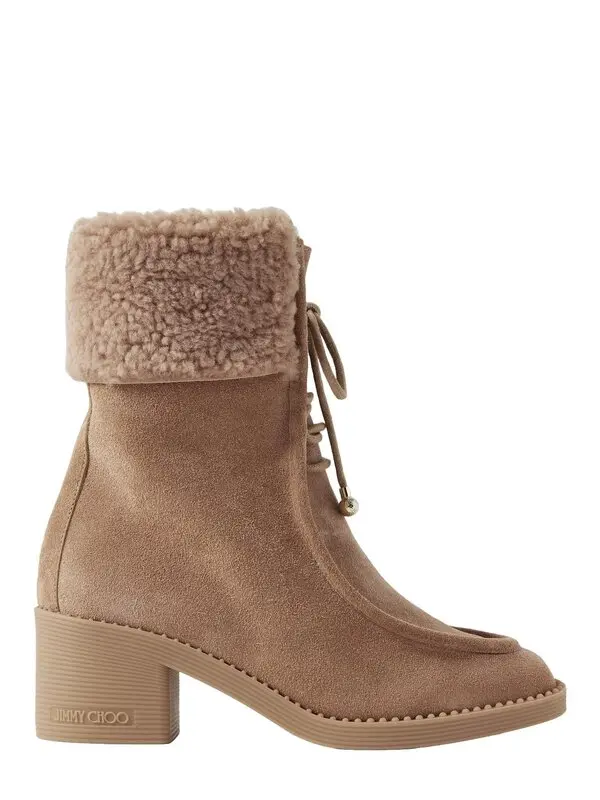 JIMMY CHOO Hali 60 Shearling-trimmed Suede Ankle Boots - Brown