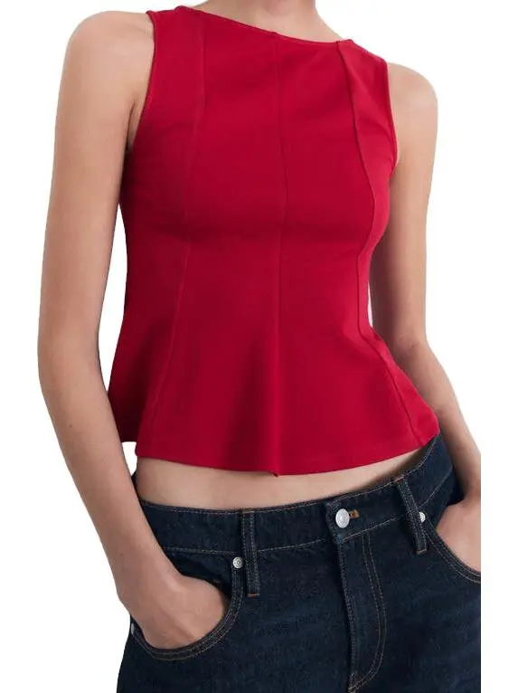 Mango Seam Detail Sleeveless Peplum Top - Red