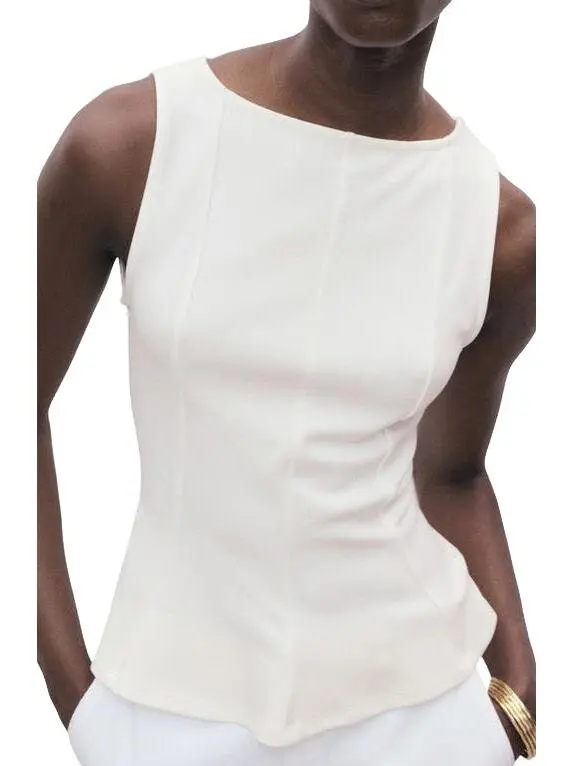 Mango Seam Detail Sleeveless Peplum Top - White