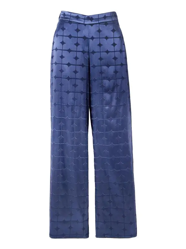 DIMA AYAD Geometric Devoré-satin Straight-leg Pants - Blue