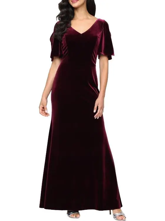 Alex Evenings Stretch Velvet Mermaid Gown - Wine
