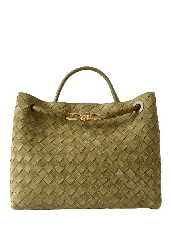 Bottega Veneta Andiamo Medium Intrecciato Suede Tote - Green