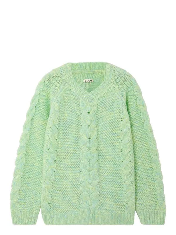 BODE Cable-knit Alpaca, Mohair And Silk-blend Sweater - Green