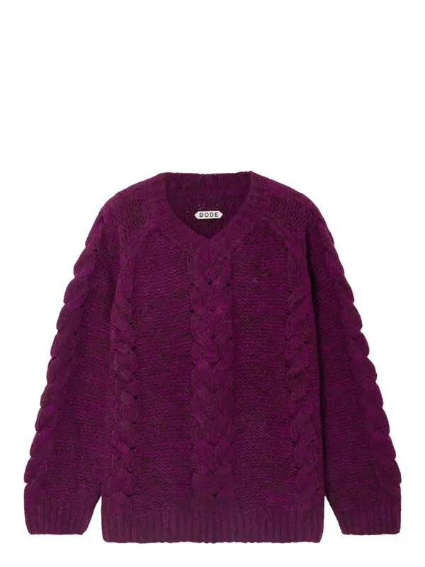 BODE Cable-knit Alpaca, Mohair And Silk-blend Sweater - Purple