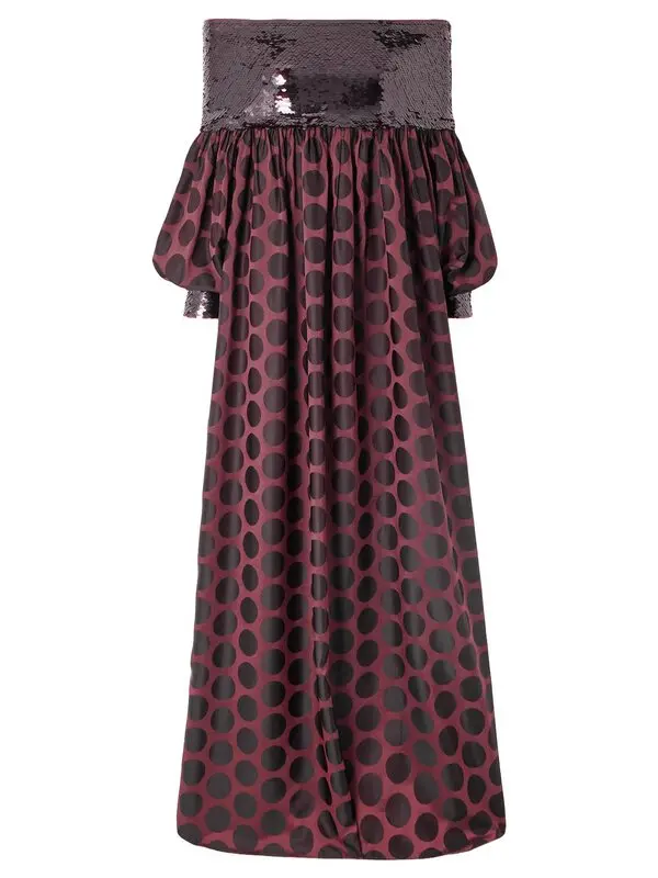 DIMA AYAD Sequin-embellished Polka-dot Gown - Burgundy