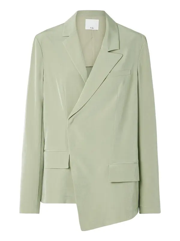 Tibi Asymmetric Crepe De Chine Blazer - Green
