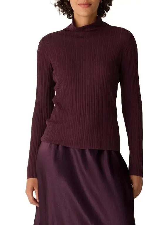 Eileen Fisher Ribbed Wool Turtleneck Sweater - Wine