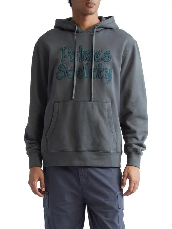 PALMES Society Logo Appliqué Hoodie - Charcoal