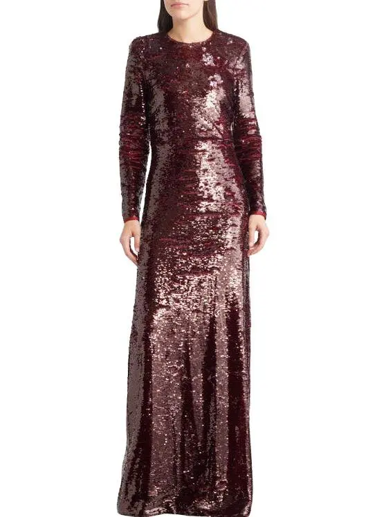 Likely Sequin Long-sleeve Gown - Merlot