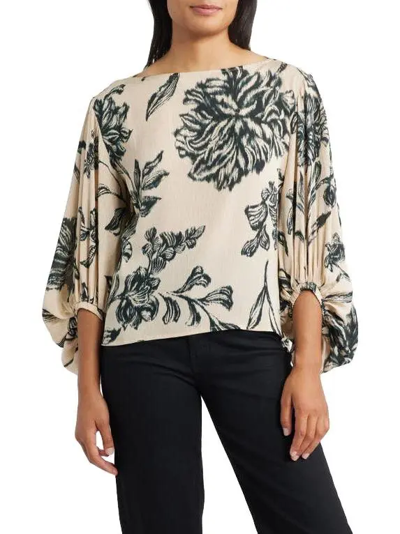 Wit & Wisdom Printed Peasant Top - Ivory/black