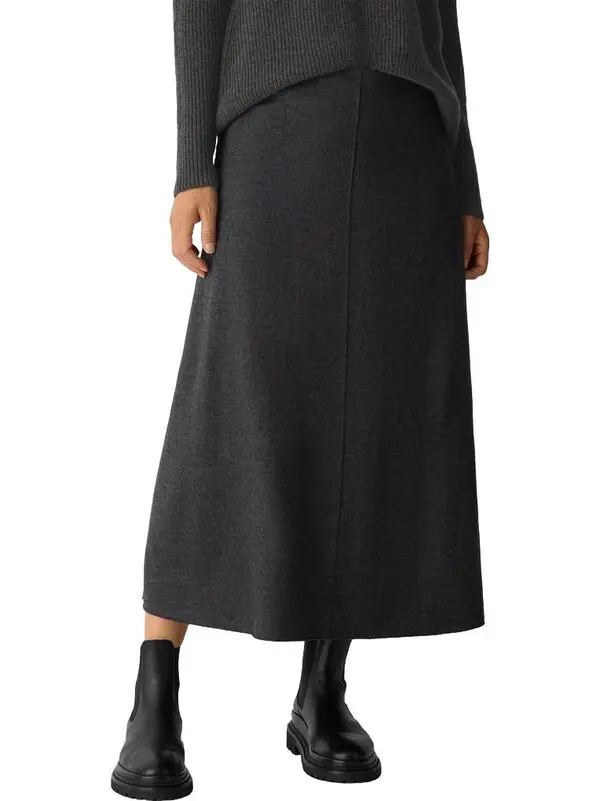 Eileen Fisher Virgin Wool Jersey A-line Midi Skirt - Charcoal