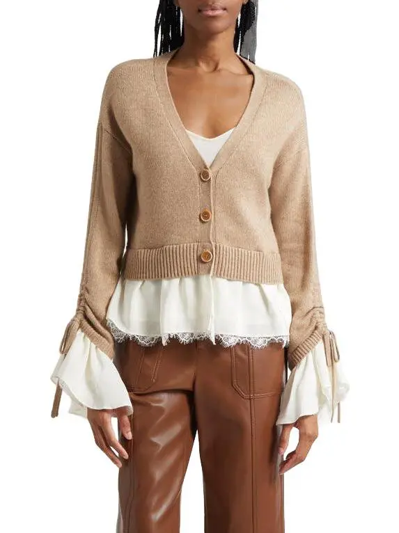 Cinq À Sept Atley Lace Trim Cardigan - Cappuccino/ivory