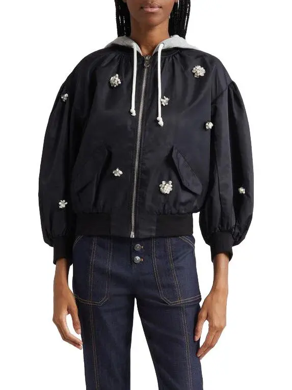 Cinq À Sept Ollie Rhinestone Hooded Jacket - Black/pearl
