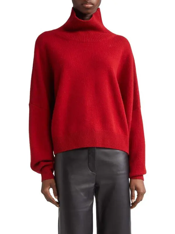 Loulou De Saison Luke Stand Collar Wool & Cashmere Sweater - Red